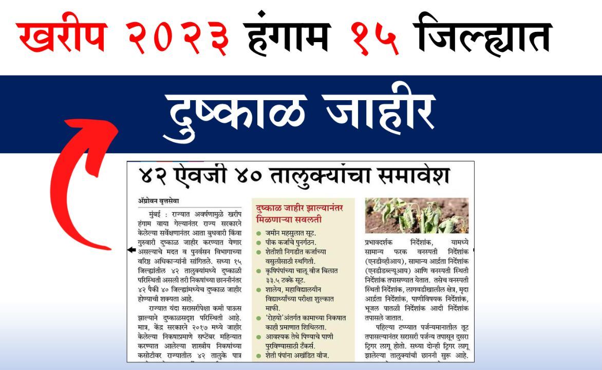 खरीप 2023 हंगाम 15 जिल्ह्यात दुष्काळ जाहीर Dushakal Jahir Kharip Hangam ...